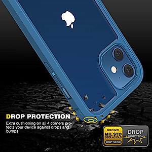 Diaclara Designed for iPhone 12 Mini Case, Full Body Rugged Case with Built-in Touch Sensitive Anti-Scratch Screen Protector, Soft TPU Bumper Case for iPhone 12 Mini 5.4" (Blue and Clear)