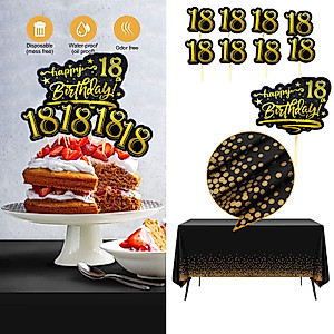 18th birthday decorations for boys girls,(76pack) black gold party Banner, Pennant, Hanging Swirl, birthday balloons, Tablecloths, cupcake Topper, Crown, Photo Props, Birthday Sash for men gift