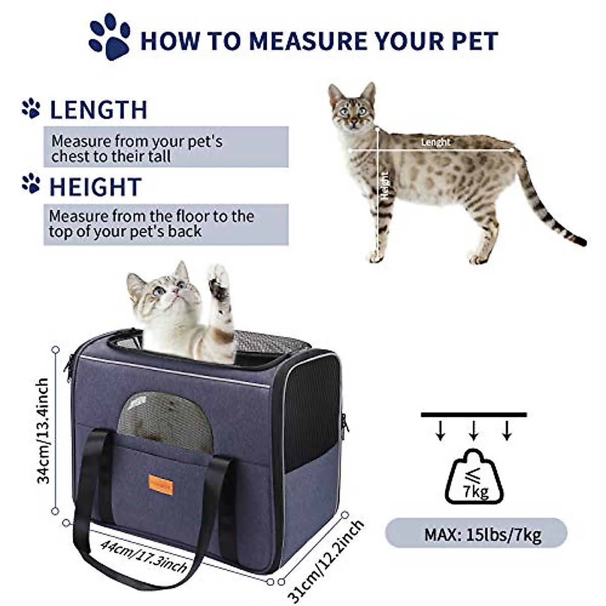 Pueikai Cat Carrier (Airline Approved) Dog Carriers for Small Dogs Breathable Mesh Pet Carrier with Adjustable Shoulder Strap and Pet Bowl, Pet Travel Carrier, Pet Cage with Locking Safety Zippers
