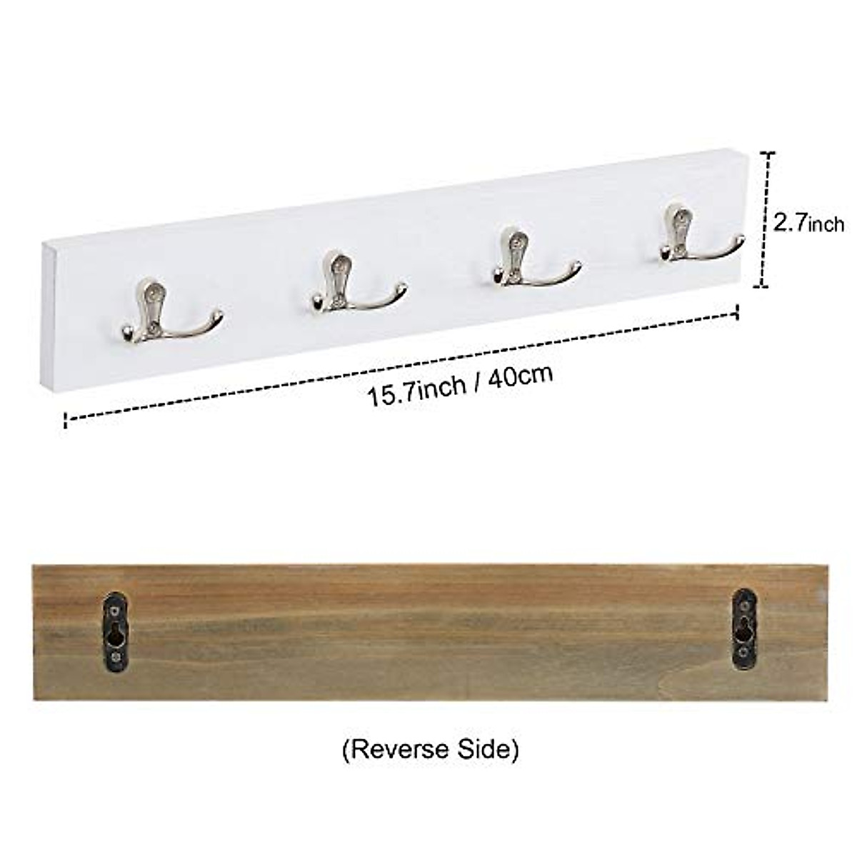 Hoanvi Wall Mounted Coat Rack with 8 Hooks Rail for Entryway Decor, Wall Hanging Coat Shelves for Bathroom Storage, Wooden Wall Key Holder Organizer for Living Room, Bedroom.(White, 2 Packs)