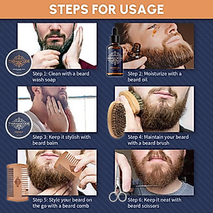 THEMANCODE Beard Grooming Kit w/ Beard Wash Soap, Beard Oil, Beard Conditioner Balm, Beard Brush, Beard Comb, Beard Shaving Scissors, Beard Growth Beard Care Gifts for Men