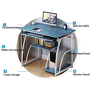ZUMAHA Home Office Computer Desk with Pullout Keyboard Tray Monitor Stand PC Study Desk Lower Shelf Modern Gaming Desk