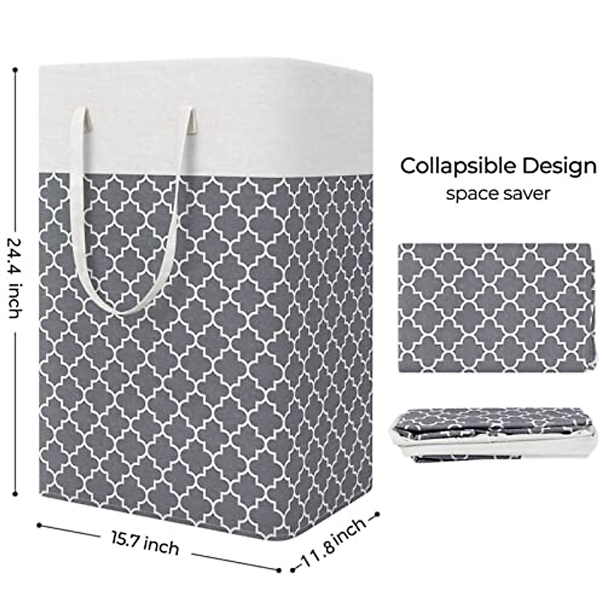 Laundry Basket, 2-Pack Laundry Hamper with Long Handles, Collapsible Laundry Baskets with Large Capacity, Tall Laundry Bin, Clothes Hampers for Laundry Room, Bedroom, Dorm, Toys, 75L, Grey