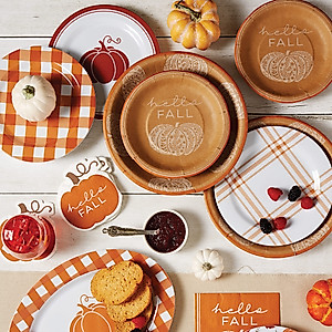 C.R. Gibson QAPS2-24068 Fall Leaves and Pumpkins Reusable Melamine Plate Set for Thanksgiving Dinners, 9" Diameter, 4pcs
