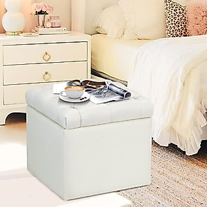 JOMEED 17 Inches Storage Ottoman Cube Set of 2, Linen Fabric Ottoman with Storage for Bedroom, Living Room, Dorm, Button Tufted, No Assembly Required(Beige-2)