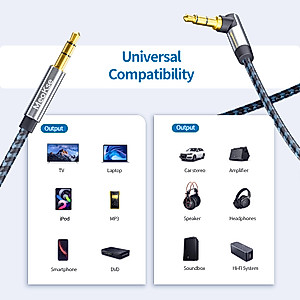 Meokse 3.5mm Audio Cable Male to Male 2FT/0.6M Stereo Aux Cord 90 Degree Right Angle Aux Cable Nylon Braided Aux Cable Compatible with Beats iPhone Tablets Speakers 24K Gold Plated