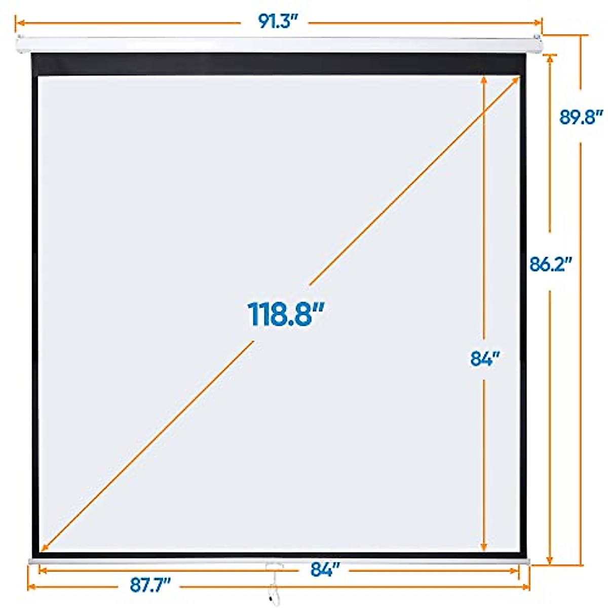 Smartxchoices 120" HD Manual Projector Screen 1.1 Format with Auto Lock Anti-Crease Home Theater Office Wall Mounted Ceiling Pull Down Projection 1.1 Gain Matte White,View Size: 84 x 84 inches