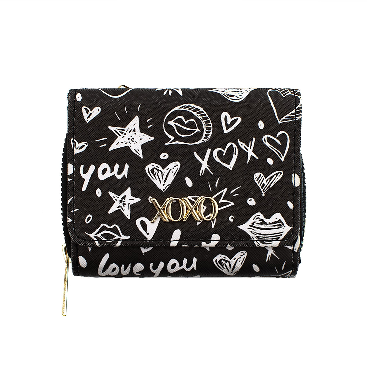 XOXO Women’s Wallet Mini White Graffeti Print Saffiano Zip Around Indexer With Chain Crossbody Strap XW321517G-42-A03 0