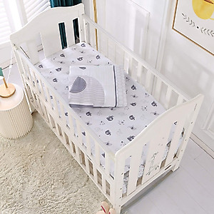 Wowelife Gray Crib Bedding Set, Premium 3-Piece Baby Bedding Set Elephant,Crib Bedding Set for Baby, Breathable and Soft for Boy and Girl