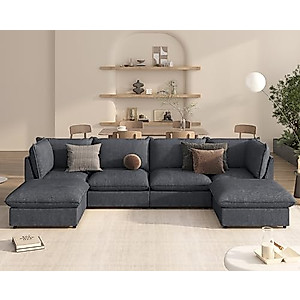 Oversized Modular Sectional Sofa Set,Extra Large U Shaped Convertible Couch with Reversible Chaise and Movable Ottoman,Free Combination Symmetrical Sofa&Couches Bed for Living Room Office
