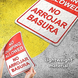 No Dumping Sign - 8x12 Aluminum No Arrojar Basura Sign - No Dumping Signs Private Property English and Spanish No littering Sign Outdoor