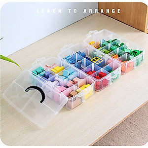 Sooyee 3-Tier Stackable Craft Organizers and Storage Box with 30 Compartments,Bead Organizer,Plastic Storage Box for Toys,Dolls, Arts and Craft, Washi Tape, Rock Collection, Ribbons,Clear