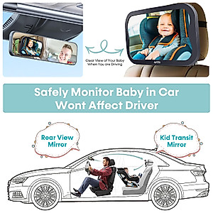 Baby Car Mirror for Rear-Facing Seat - Shatterproof & No-Shake Design,Wide-Angle View,Easy Install 360° Adjustable,Infant and Toddler Travel Essential,by AMTIFO