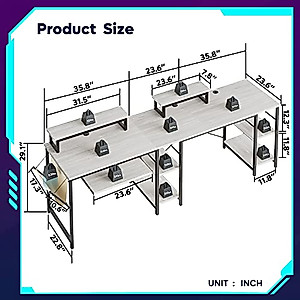 Bestier L Shaped Office Desk with Led Light 95.2 Inch Gaming Corner Desk or 2 Person Long Table with Shelves Monitor Stand and Keyboard Tray for Home Office, White Wash