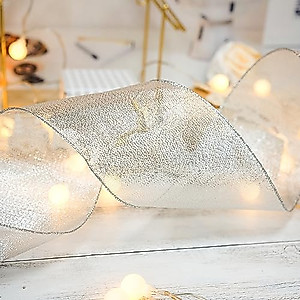 CT CRAFT LLC Silver Metallic Wired Ribbon 4 inch x 10 Yards for Christmas Home Decor Tree Topper Bow Gift Wrapping DIY Crafts Wreath Garland Wedding