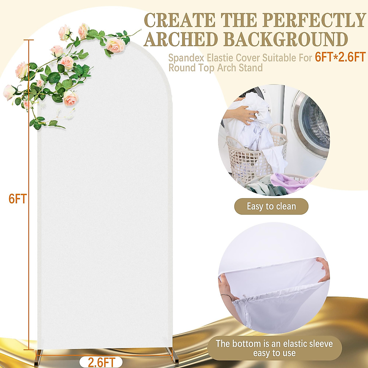 2.6 x 6Ft Arch Backdrop Cover- Spandex Fitted Round Top Wedding Arch Cover- 2-Sided Arch Stand Cover Backdrop Fabric for Wedding Birthday Banquet Decoration (Frame Not Included)