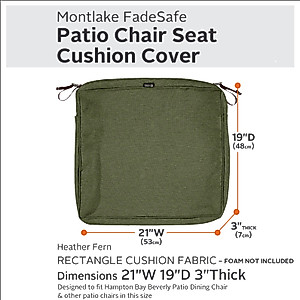 Classic Accessories Montlake Water-Resistant 21 x 19 x 3 Inch Rectangle Outdoor Seat Cushion Slip Cover, Patio Furniture Chair Cushion Cover, Heather Fern Green, Patio Furniture Cushion Covers