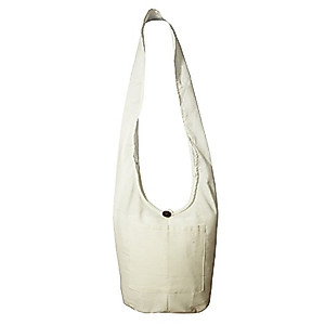Lovely Creations Thai Monk Buddha Cotton Sling Crossbody Messenger Bag Purse Hippie Hobo Shoulder Bag (์NN White)