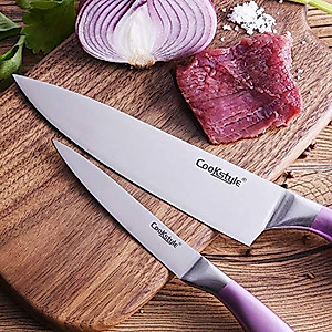 Premium Kitchen Knife 8" Chef Knife Sharp Stainless Steel Blade Beautiful Purple Handle, Peeler, Utility, Paring Vegetable, and Peeling (8 Inch)