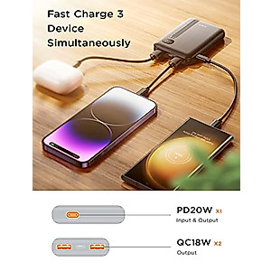 AINOPE Portable Charger The Smallest 10000mAh Power Bank USB C Mini Portable Charger PD 20W Fast Charge Portable Battery Charger Tri-Output Phone Charger Compatible with iPhone 14 Pro Max iPad Samsung