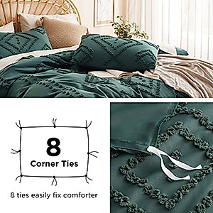 Bedsure Duvet Cover King - King Duvet Cover, Boho Bedding King for All Seasons, Chic Geometric Tufted Kids Duvet Cover (Forest Green, King, 104"x90")