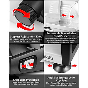 TOKASS Meat Slicer, 200W Electric Slicer For Home Use with 2pcs 7.5'' Stainless Steel Blades, Electric Deli food Slicer, Adjustable Thickness for Meat, Cheese, Bread, Easy Clean (200W-Bright Silver)