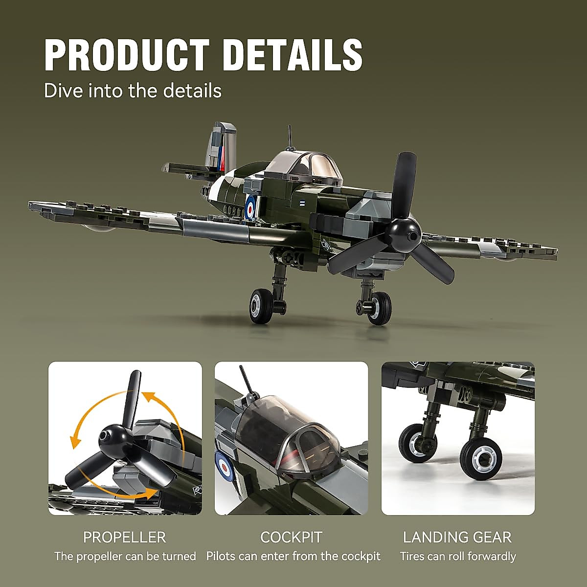 DAHONPA Spitfire Jet Military Army Fighter Building Bricks Set with 1 Figure, 290 Pieces Air-Force Build Blocks Toy, Gift for Kid and Adult