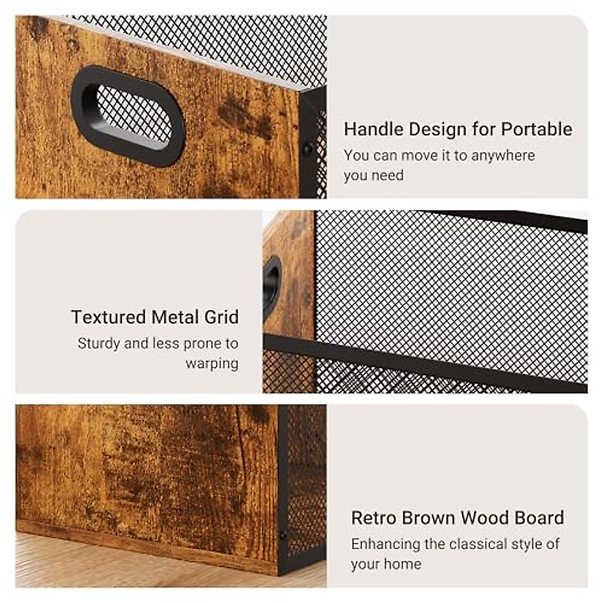 Dunatou Album Storage Box - Rustic Brown Wooden Record Crate Organizer with Handle