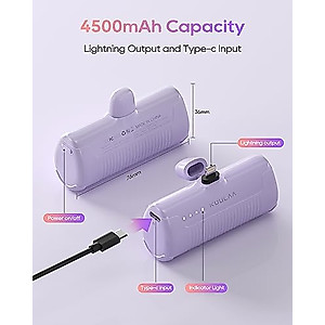 Kuulaa Portable Phone Charger Portable Charger iPhone 4500mAh Mini Power Bank for iPhone Cute Battery Pack Backup Charger Travel Compatible with iPhone 14/13/12/11/XS/XR/Airpods (Purple)