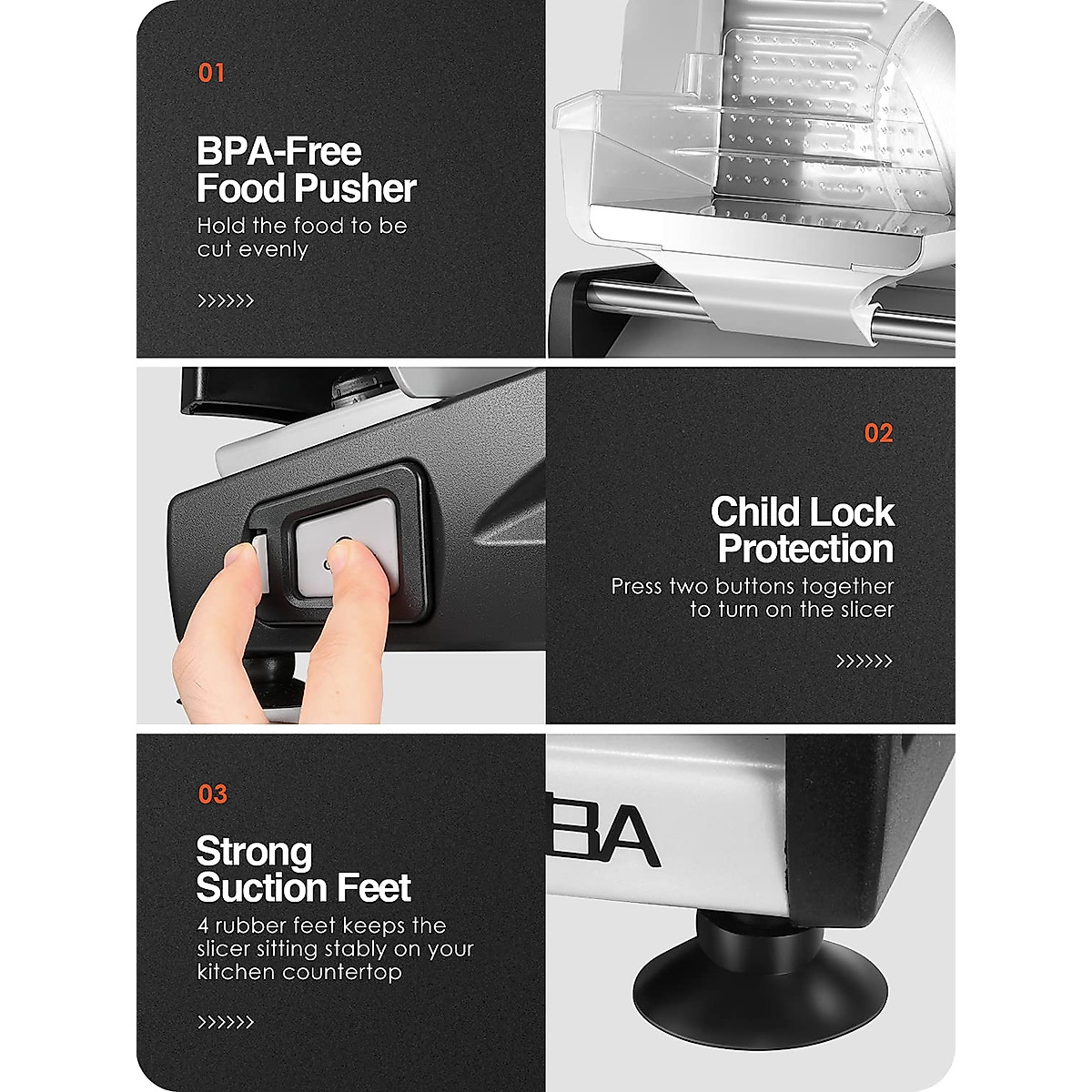 Meat Slicer Electric Deli Food Slicer with Child Lock Protection, Removable 7.5’’ Stainless Steel Blade and Food Carriage, Adjustable Thickness Food Slicer Machine for Meat, Cheese, Bread(150W)