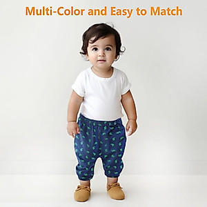 Hakochia Soft and Comfy 100% Cotton Baby Pants for Baby Boys and Girls with Ample Diaper Room 0-12 Months Blue