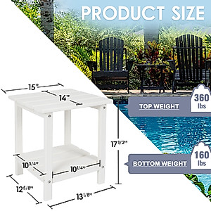 DAILYLIFE Outdoor Side Table, Adirondack Patio End Tables, Small Outdoor Coffee Table, HDPE Plastic End Table for Lawn, Garden, Beach, Pool, Balcony (White, Double Layer)