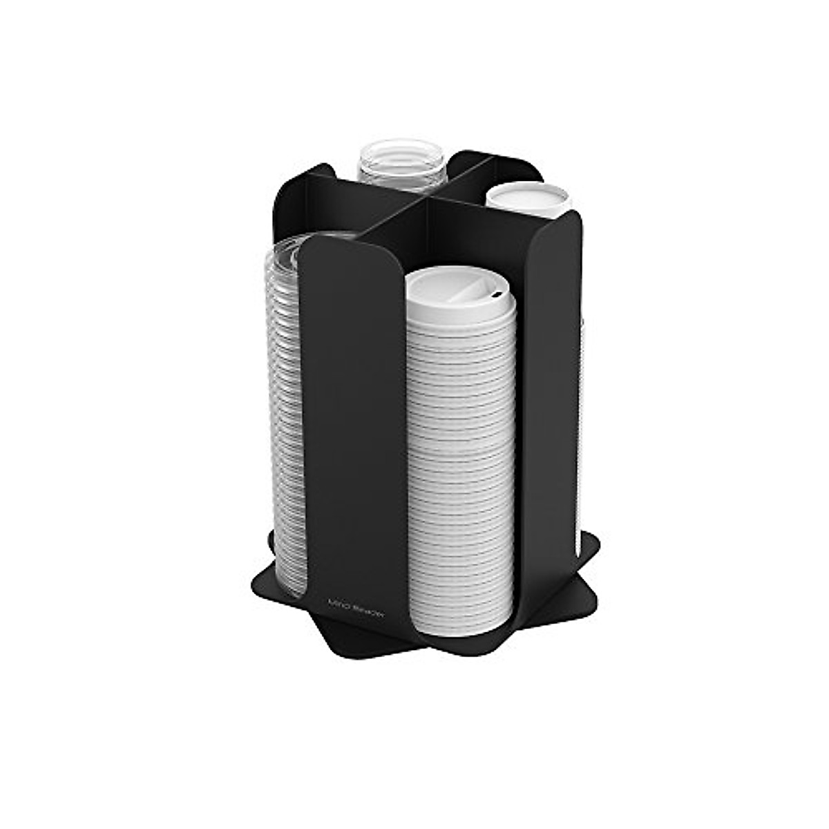 Mind Reader Cup and Lid Organizer Carousel, 4 Compartment, Black, 7.75 x 12 x 7.75 & Coffee Sleeve Storage Dispenser Organizer, Black 6 X 9.57 X 3.78