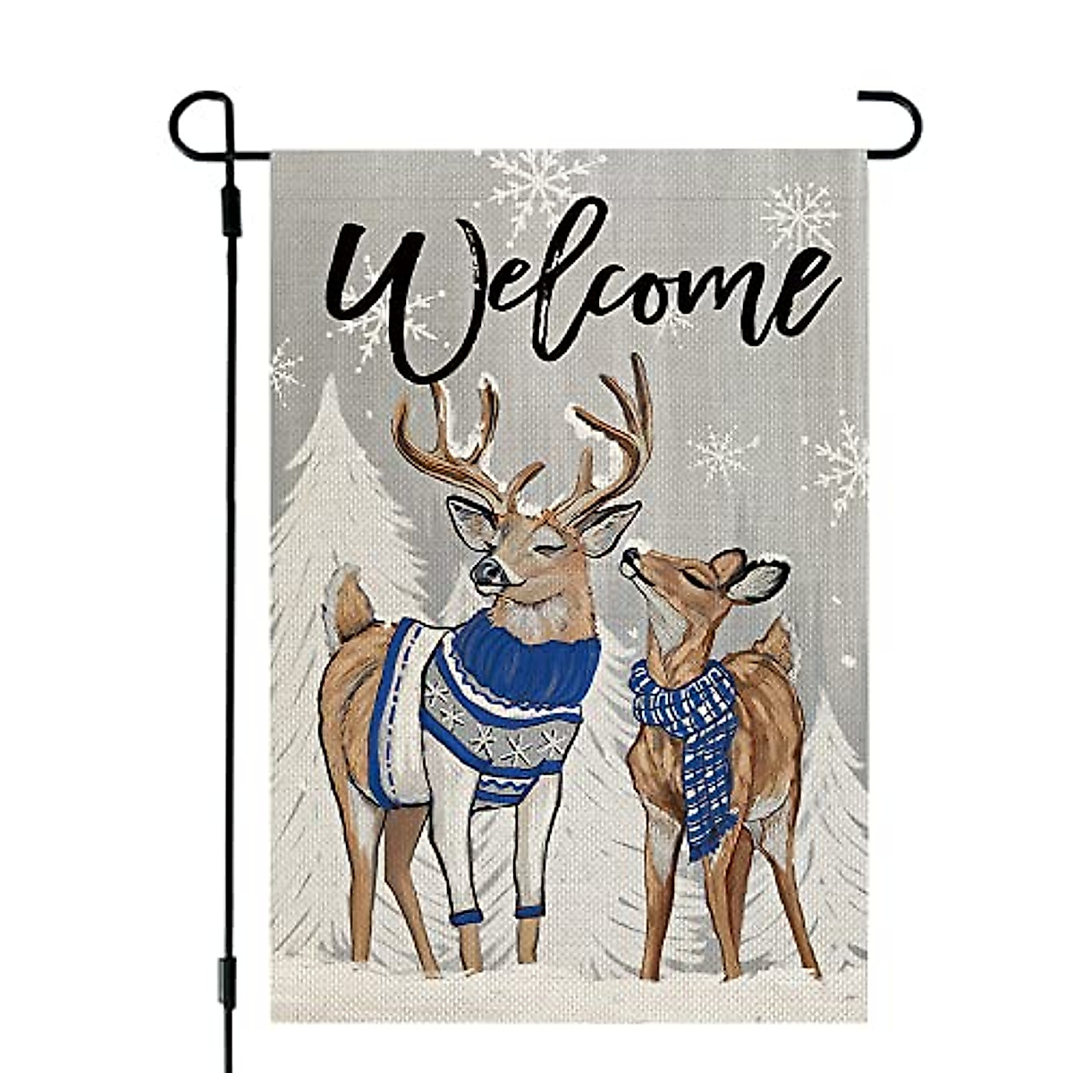 CROWNED BEAUTY Winter Garden Flag Reindeers for Outside, 12x18 Inch Double Sided Small Welcome Yard Outdoor Decoration CF696-12