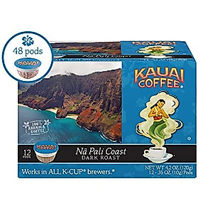 Kauai Coffee Single-Serve Pods, Na Pali Coast Dark Roast- Arabica Coffee, Grown, Harvested and Roasted in Hawaii, Keurig-Compatible Cups - 48 Count