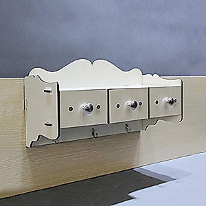 PIBM Stylish Simplicity Shelf Wall Mounted Floating Rack Wooden Storage 3 Hooks Living Room,4 Colors Avaliable,42X23Cm, White