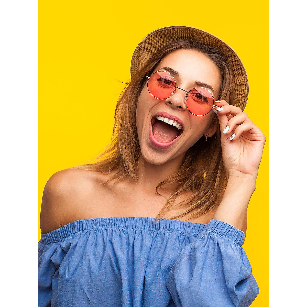 Blulu Round Hippie Sunglasses 10 Pairs 60's Style Colored Circle Glasses for Women Men (Cute Colors)