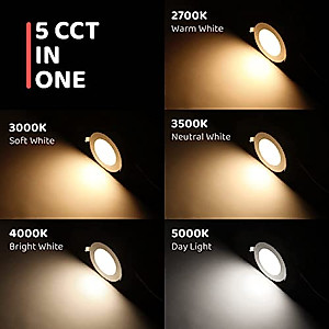 OREiN 12 Pack 4 Inch Recessed Lighting LED 10W=75W Eqv, CRI>90, 5CCT Dimmable Canless Downlight with Aluminum Junction Box, Waterproof LED Recessed Light for Indoor Bathroom Kitchen Bedroom