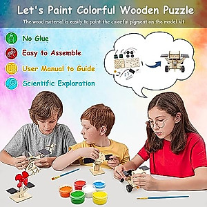 4 Set Solar-Power STEM Toy for Kids, DIY 3D Wood Puzzles Craft for Boys Girl Age 6-12, Educational Science Building Kit with 4 Different Models DIY Gift Toys for Christmas Birthday