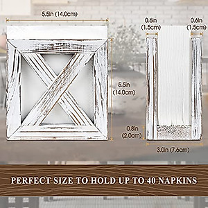 PUERSI Farmhouse Wooden Napkin Holder for Tables, Rustic Kitchen Decor for Counter, Ideal Napkin Dispenser for Dining Counter tops (White)