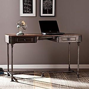 SEI Furniture Edison 2-Drawer Desk, Dark Tobacco with Industrial Gray