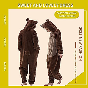 COSUSKET Fitted Unisex Adult Bear Onesie Pajamas, Halloween Sherpa Women's Cosplay Animal One Piece Costume (Brown, XLarge)