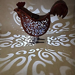 JFRISING Solar Metal Scroll Rooster Garden Sculpture, 3 D Rooster Statue Lantern Lights Table Outdoor Solar Light Art Decor & Ornament for Patio Courtyard for Harvest Thanksgiving Halloween Christmas