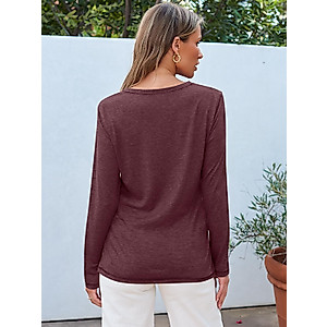AUTOMET Wine Red Long Sleeve Shirts for Women T Shirt 2024 Casual Dressy Cotton Tshirt Basic Tops Ladies Fitted, Small
