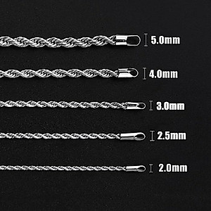 Fiusem Silver Tone 3mm Chain Necklace, Stainless Steel Rope Chain for Men and Women, Mens Necklace 20 Inch