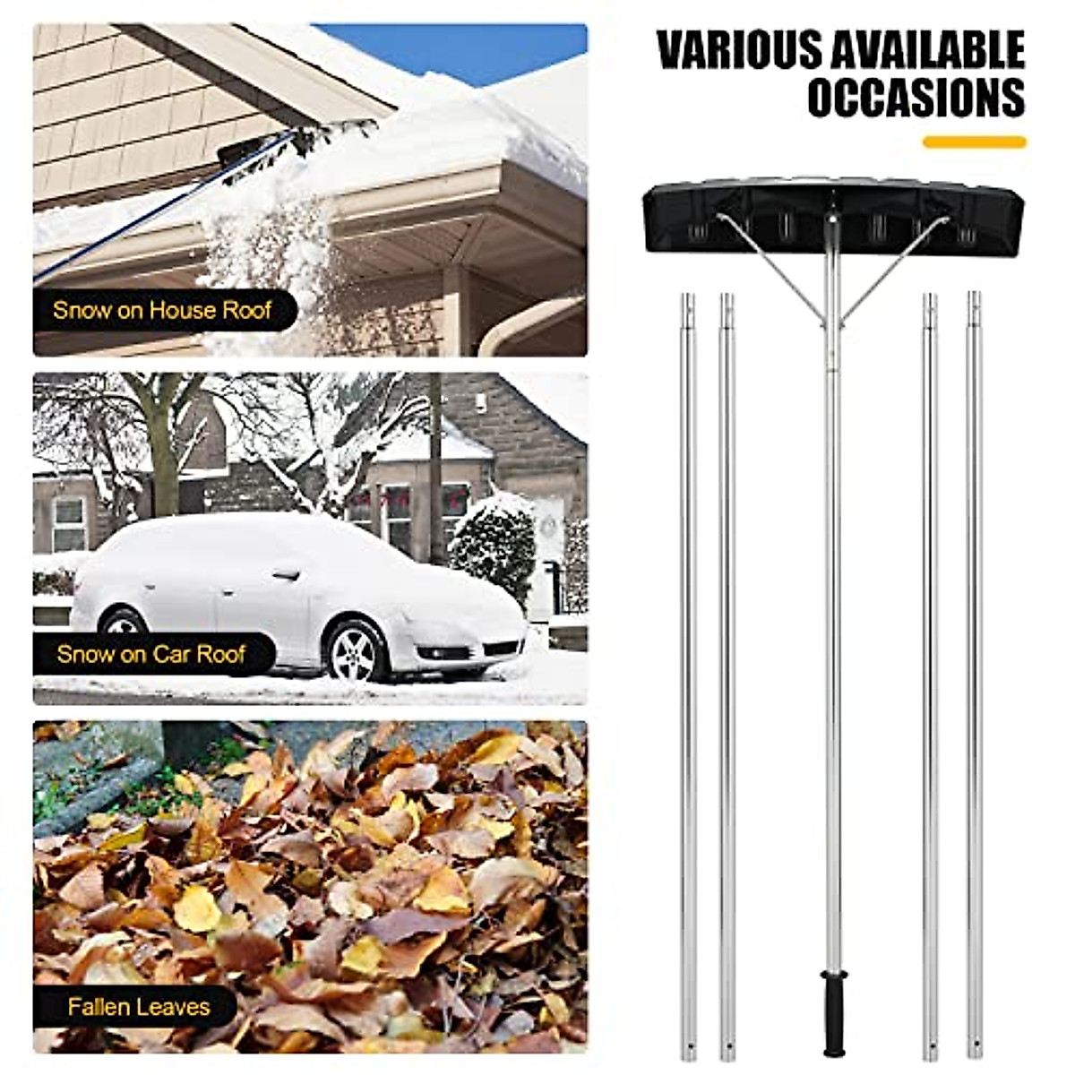 Goplus Snow Roof Rake, Extendable 4.8-20FT Snow Shovel for Snow Removal w/ Aluminum Frame & Anti-Slip Handle, Ideal for Roof Car, 25-Inch Blade