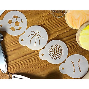 Designer Stencils Small Sports Ball Cupcake and Cookie Stencils (Basketball - Golf - Soccer - Baseball), Beige/semi-transparent