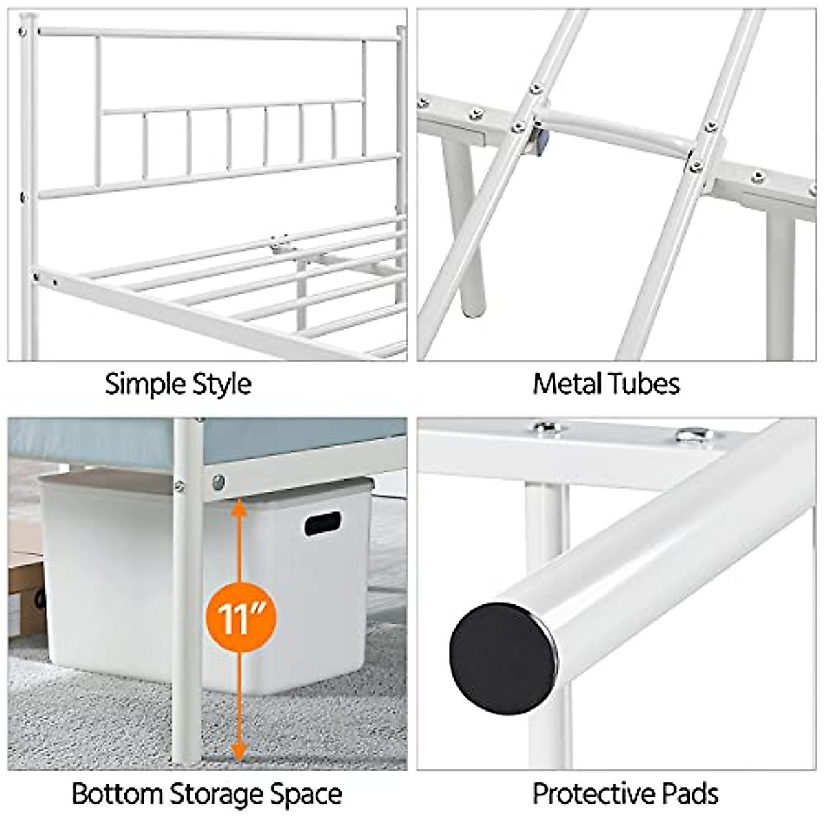 Yaheetech 13 inch Full Size Metal Bed Frame with Headboard and Footboard Platform Bed Frame with Storage No Box Spring Needed Mattress Foundation for Adult White