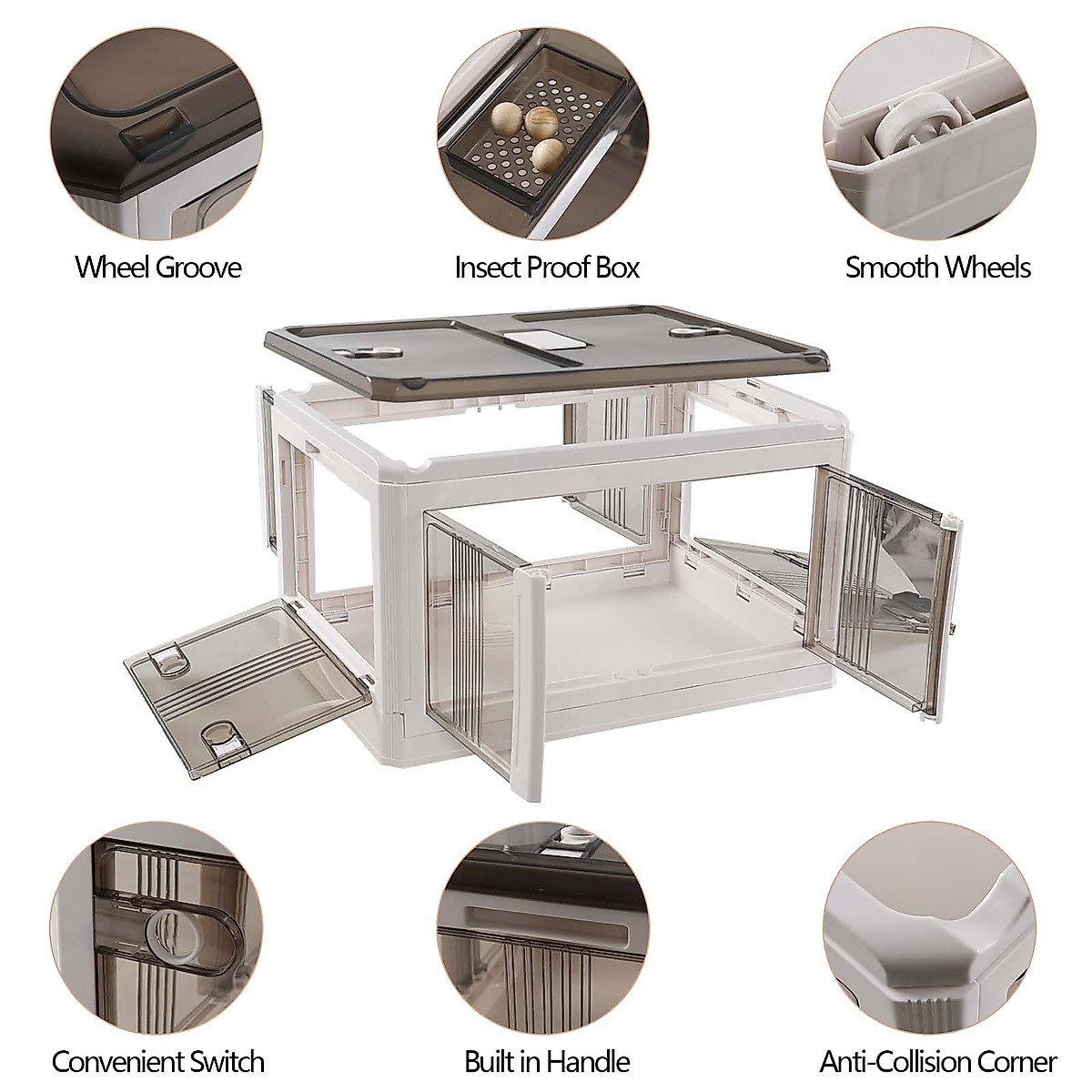 Teyyvn 4-Pack 5-Opening Collapsible Stackable Storage Box with Wheels, 50 L Large Stackable Storage Bins with Lid