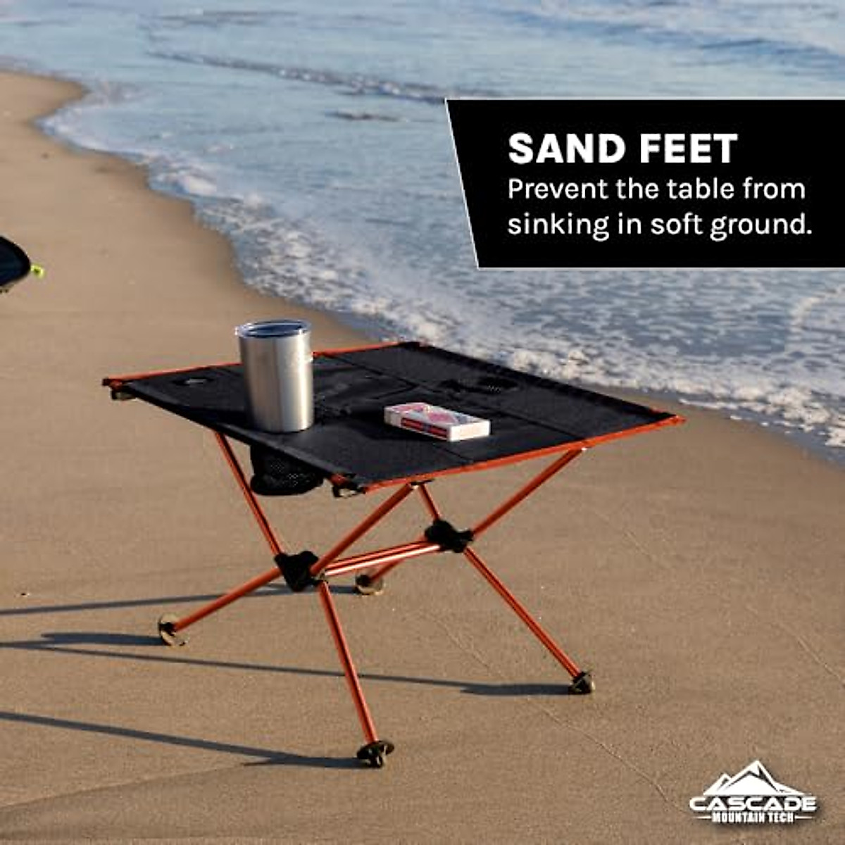 Cascade Mountain Tech Ultralight Camp Table - Lightweight for Backpacking, Camping, Sporting Events, Beach, and Picnics with Carry Bag - Black/Orange